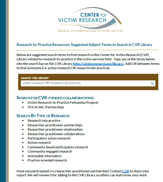 Research-to-Practice Inspiration in CVR Library - Center for Victim ...